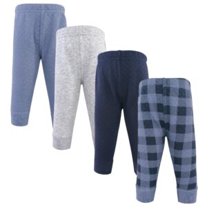 hudson baby unisex baby quilted jogger pants 4pk, navy plaid, 2 toddler