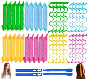 40pcs hair curlers heatless magic hair rollers wave and spiral two styles formers(12inches) with 4pcs styling hooks kit diy hair curlers no heat damage for most hairstyles short and medium hair