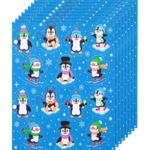 zonon pvc cartoon penguins stickers, 8 sheets waterproof winter decals for indoor decorations, 112 pieces assortment, warm gifts for children, students, classmates etc.