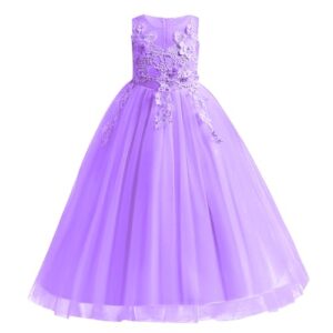 toddler baby girls flower lace long princess christmas formal dress for kids wedding bridesmaid pageant birthday party suit communion puffy tulle dance sundress playwear light purple 11-12 years