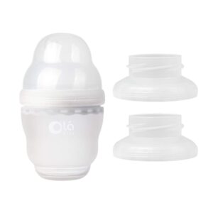 olababy 100% silicone gentle baby bottle (4oz, frost) + breast pump adapter (for spectra 2pk) bundle