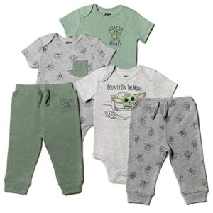 star wars the mandalorian baby yoda baby boys bodysuit pants green/grey/oatmeal 0-3 months