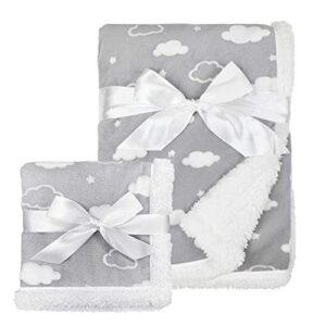 american baby company heavenly soft chenille sherpa blanket set, 3d gray cloud, for boys & girls