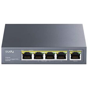 cudy 4 channel gigabit poe extender, 1000 mbps, 1 poe input, 4 poe output, poe repeater, poe+ amplifier, poe++ booster, wall mounting, ieee 802.3bt / 802.3at / 802.3af compliance