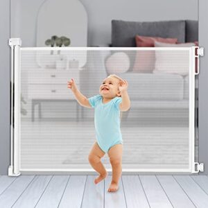 retractable baby gate extra wide 35" tall, extends to 70" wide mesh pet gates for kids or pets with 2 sets of mounting hardware indoor outdoor wide baby gate dog gates for doorways, stairs (35" x 70")