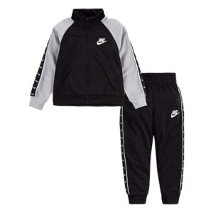 nike boy`s swoosh tricot taping 2 piece set (black(76g343-023)/grey, 4)