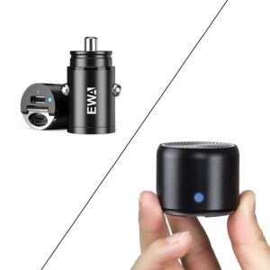 ewa powerfull mini bluetooth speaker a106 and 30w 4.8a fast car charger (dual ports usb-c) - perfect travel kit