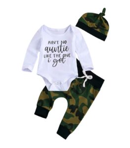 madjtlqy aint no auntie like the one i get baby boy clothes aunties sayings bodysuits camouflage pants+hats romper set