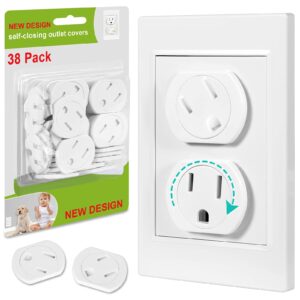 outlet covers (38 pack) child proof outlet plug covers self-closing design swivel baby proof outlet covers durable abs plastic electrical outlet protectors for baby upgraded adhesive installation