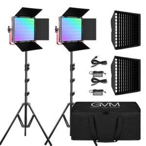 gvm 1200d rgb led video light, 50w video lighting kit with app control, 3200k-5600k photography lighting kit for studio, aluminum alloy shell,cri 97