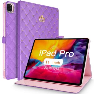 topwin crown case for ipad air 11'', ipad pro 11 inch - bling diamond pu leather smart auto sleep/wake (purple)