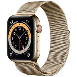 apple watch series 6 (gps + cellular, 44mm) - gold stainless steel case with gold milanese loop (renewed)