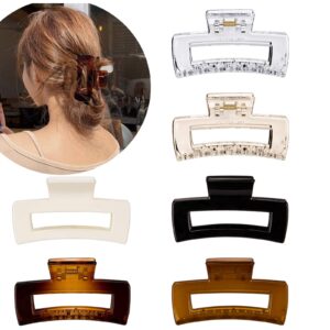 whaline hair claw clips strong hold rectangle hair claw 6 pack transparent & solid color hair jaw clamp non-slip catch hair clips hair styling accessories for women girls thin thick hair