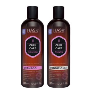 hask curl care shampoo + conditioner set coconut and argan oil, for curly hair types, vegan, color safe, gluten-free, sulfate-free, paraben-free, cruelty-free - 1 shampoo and 1 conditioner