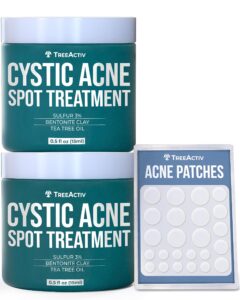 treeactiv cystic acne spot treatment, 2-pack, sulfur spot treatment, hormonal acne treatment with tea tree, cystic acne, blackheads, cystic acne treatment and pimple spot treatment for face, 240+ uses