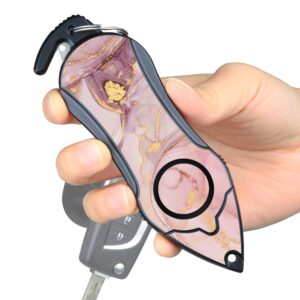 stinger personal alarm keychain emergency tool, safety panic alarm siren, seat belt cutter, glass breaker, security device for women men kid, design in usa (pink marble)