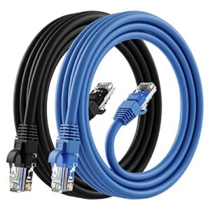 gearit cat 6 ethernet cable cca - (6ft, 2-pack) lan network cord, utp, internet, network cable cat 6 patch cable - black & blue, 6 feet