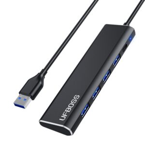 ufboss 5-ports ultra slim aluminum usb 3.0 hub, 4 portt 5gbps usb3.0 with one usb-c charging port usb splitter - compatible with laptop, imac surface pro, xps, pc, flash drive, mobile hdd