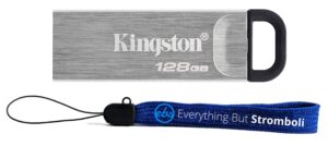 kingston 128gb datatraveler kyson usb 3.2 flash drive 200mb/s high speed usb for computer (dtkn/128gb) bundle with 1 everything but stromboli lanyard