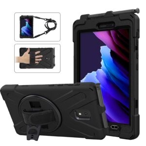 rantice samsung galaxy tab active3/active5 8.0 case, with 360 stand, handle hand strap & shoulder strap for samsung galaxy tab active5 8" 2024, active3 8" 2020 sm-x300/x307/t570/t577 (black)