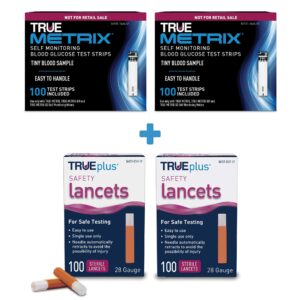 2x 100ct true metrix test strips + 2x 100ct trueplus 28g safety lancets