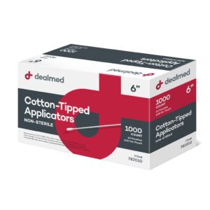 dealmed 6" cotton-tipped wood applicators – 1,000 non-sterile cotton-tipped applicators, 100 applicators per pouch, ideal for application of medication, cleaning skin, arts and crafts and more