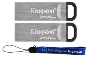 kingston 256gb usb flash drive kyson datatraveler (bulk 2 pack) usb 3.2 type-a drive 200mb/s high speed pendrive for computer or laptop (dtkn/256gb) bundle with (1) everything but stromboli lanyard