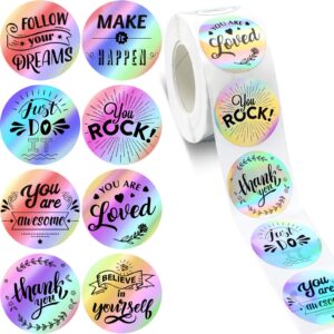 zonon 500 pcs motivational positive affirmation stickers good luck inspirational quote stickers roll laser encouraging inspiring labels holographic decal for kids adults book envelopes, 1.5 inch