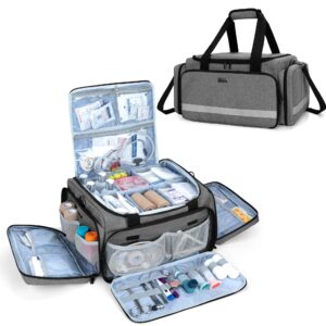 trunab first responder bag empty, professional medical supplies bag first aid kits bag with inner dividers for home health nurse, community care, emt, ems, bag only, grey - patented design