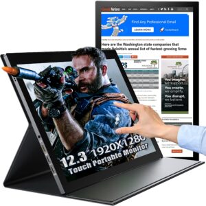 eviciv portable monitor touchscreen, 12.3” touchscreen display 1920x1280, 1200:1, 100% srgb, 300 nits brightness ultrawide ips portable computer monitor for laptop/gaming/raspb pi/phone