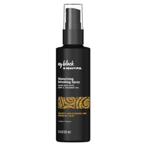 my black is beautiful detangler spray, sulfate free, for curly and coily hair with coconut oil, honey and turmeric, 7.6 fl oz