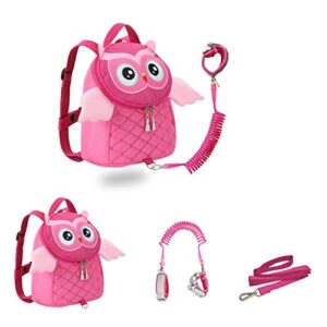 jianbao owl toddler backpacks with leashes anti lost wrist link for 1.5 to 3 years kids girls boys safety (owl, pink)