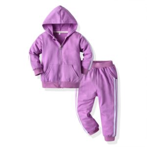 toddler boys girls clothes hoodies zipper sweatshirt+trouser casual 2pcs outfits set(purple, 110/4t)