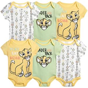 disney baby boys 6 pack bodysuit -mickey mouse & friends, lion king, winnie the pooh bear (newborn/infant), size 6-9 months, lion king