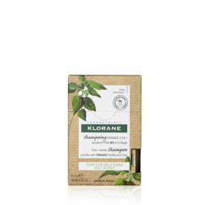 klorane oil control 2-in-1 mask shampoo powder with nettle and clay for oily hair and scalp, deep cleansing powder-to-foam treatment - paraben, silicone and sulfate free, biodegradable, vegan