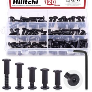 hilitchi 120pcs m6 hex drive socket cap bolts kit countersunk head screws bolts dowel barrel nuts crib bolts nuts assortment kit for furniture hardware fitting (16/20/25/30/35mm)