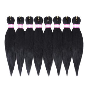 pre-stretched braiding hair extensions black-12 inch 8 packs synthetic braiding hair crochet braids, natural easy braid crochet hair, hot water setting professional soft yaki straight texture (#1b)