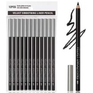 erinde 12pcs black eyeliner pencil set, soft black eye liner eyebrow pencil waterproof natural matte hypoallergenic eyeliners makeup pencils, easy to color, long lasting, halloween makeup for women