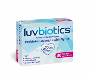 luv biotics cherry lozenges with oral probiotics, xylitol & aloe vera - pack of 30 lozenges