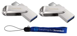 sandisk 512gb flash drive (bulk 2 pack) ultra dual drive luxe usb type-c for smartphones, tablets, and computers - high speed usb 3.1 (sdddc4-512g-g46) bundle with (1) everything but stromboli lanyard