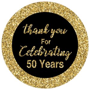 careland 50th birthday stickers, gold 1.75 inch round circle labels, 50 reusable decorations for anniversary party, pack of 50