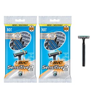 bic sensitive 2 men's disposable razor, two blade, pack of 20 razors, for a soothing and comfortable shave