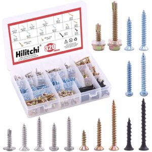 hilitchi 320pcs self drilling self tapping screws stainless steel zinc plated phillips flat head bugle head pan head wafer head screw assortment kit for wood screws, sheet metal screws, and drywall