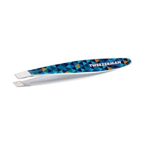 tweezerman mini slant tweezer - tweezers for eyebrows, travel tweezers for eyebrows, facial hair, ingrown hair (geometric pattern)