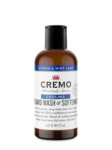 cremo citrus mint leaf cooling beard and face wash, specifically designed to clean coarse facial hair, 6 fluid oz