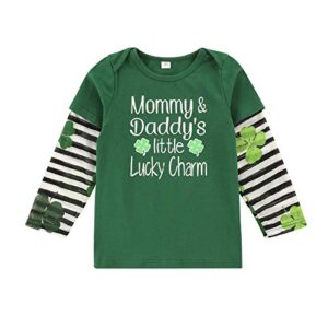 st. patrick's day toddler boys girls clothes clover tattoo t-shirt mommy and daddy’s lucky charm shirt fashion tees tops(18-24 months)