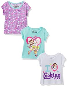 butterbean café girls' toddler short sleeve t-shirt bundle 3 pack tees, lt teal, white, lavender, 3t