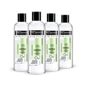 tresemmé pro pure shampoo sulfate-free for curly & define hair with 0% sulfates, parabens, mineral oils and dyes, 16 oz, pack of 4