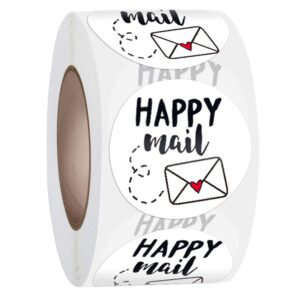 1" happy mail thank you roll stickers for packaging sealing, cute package labels, envelope seal with heart, thank you roll stickers for greeting cards, bags boxes, ideal for crafters & online sales