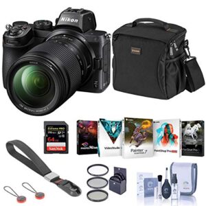 nikon z5 full frame mirrorless camera with 24-200mm vr zoom lens, bundle with 64gb sd card, bag, corel pc software suite, wrist strap and accessories